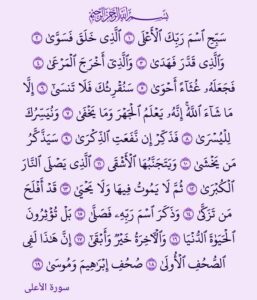 Surah Al Ala Transliteration And English Translation - Moddakir